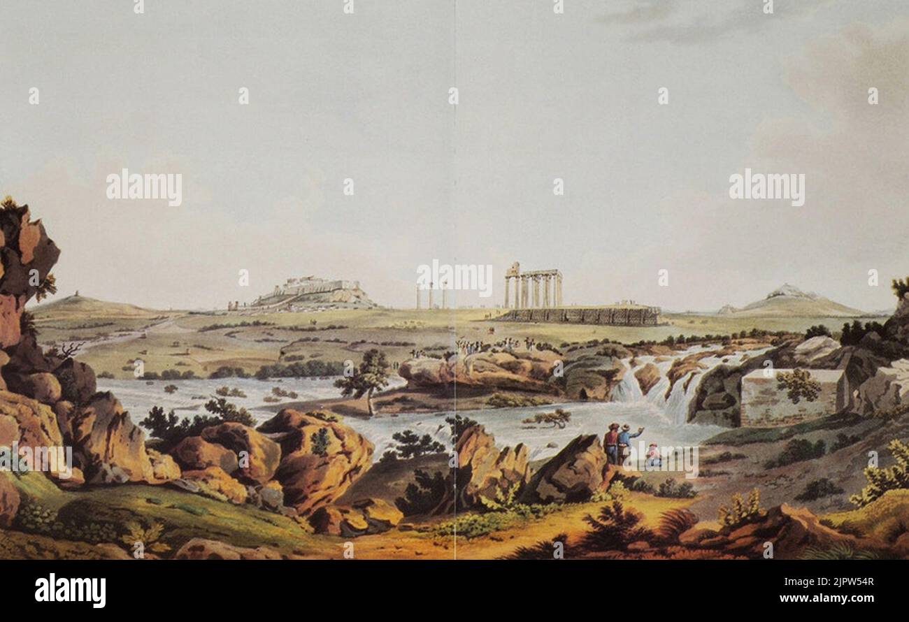 The Temple of Olympian Zeus and the Ilissus, copper engraving from ...