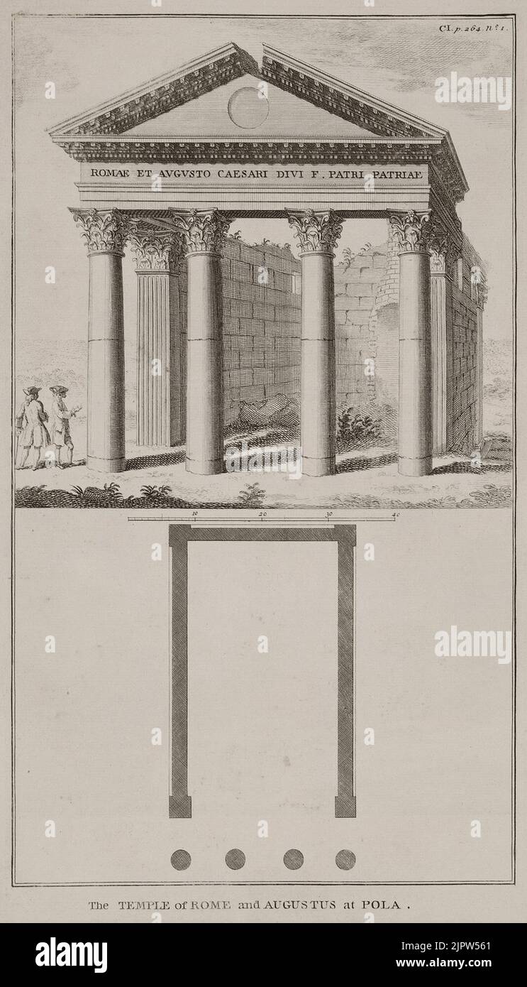 The Temple of Rome and Augustus at Pola - Pococke Richard - 1745 Stock ...