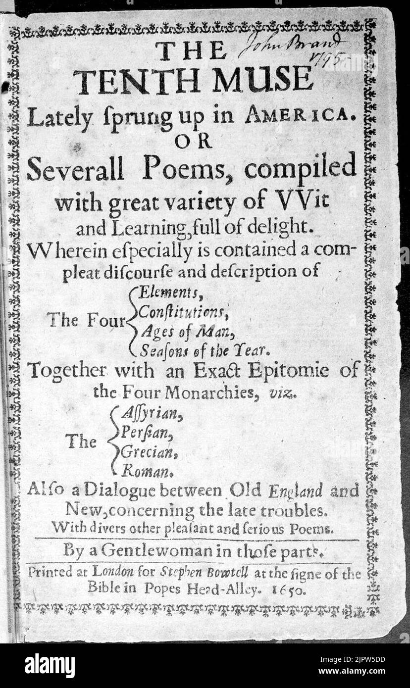 The Tenth Muse by Anne Bradstreet Stock Photo - Alamy