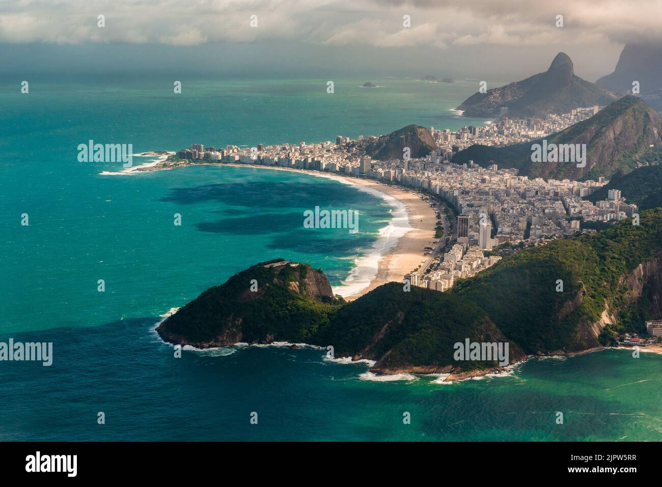 Aerial View of Rio de Janeiro With Mountains and Copacabana Beach Stock ...