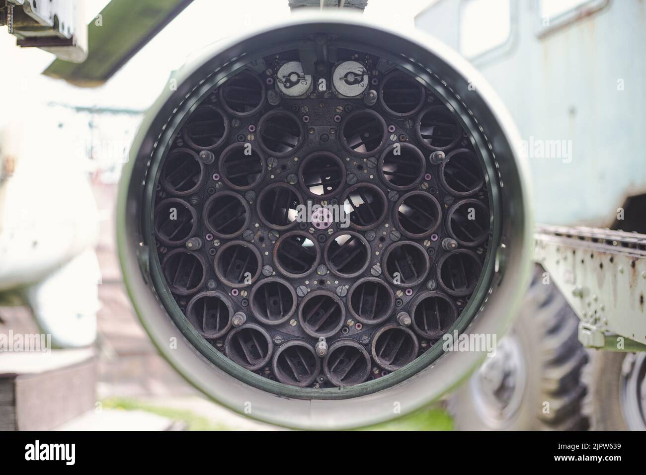 An Empty Rocket pod of a Ukrainian Mi 24 Helicopter Stock Photo - Alamy