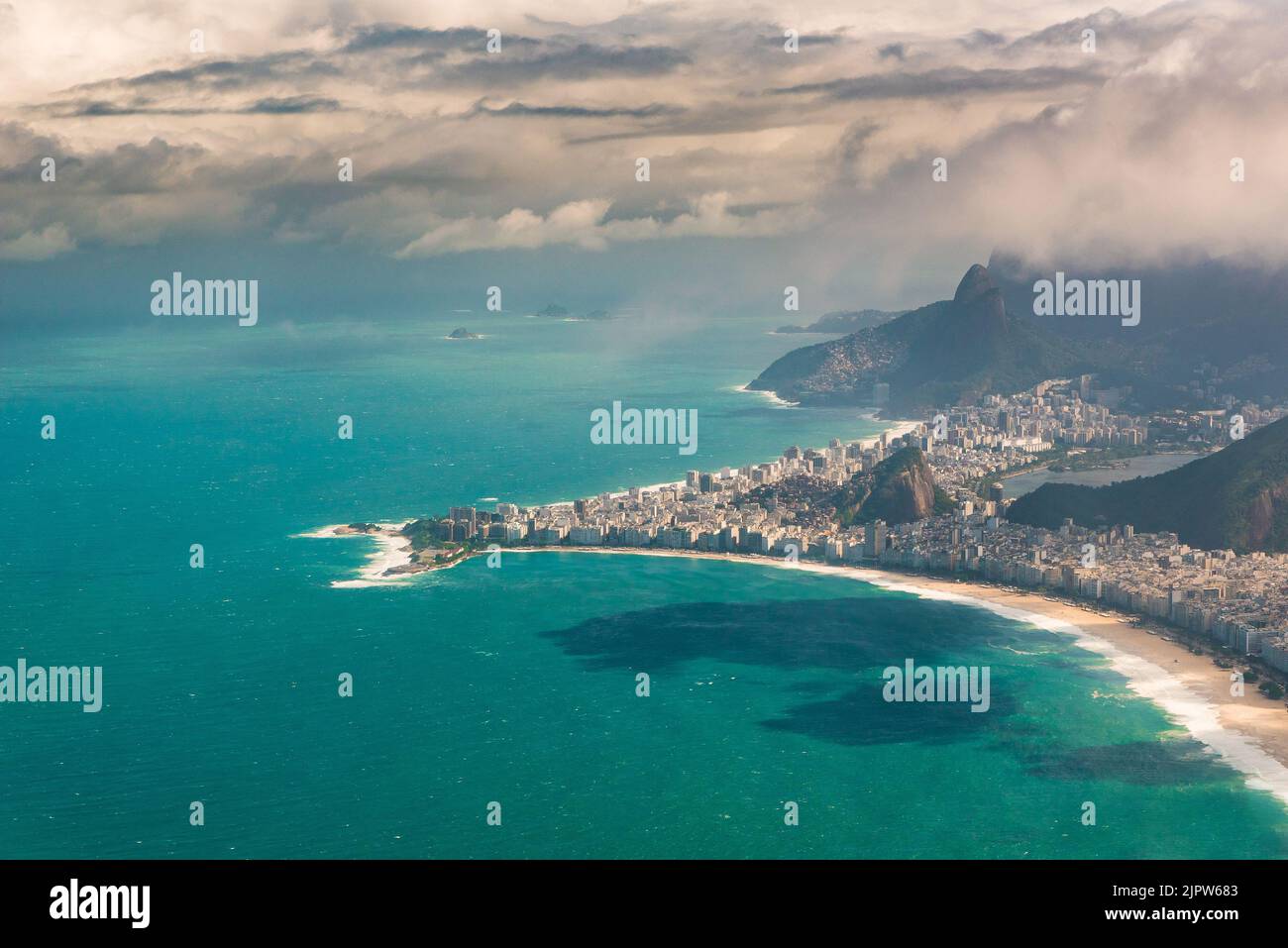 Aerial View of Rio de Janeiro With Mountains and Copacabana Beach Stock ...