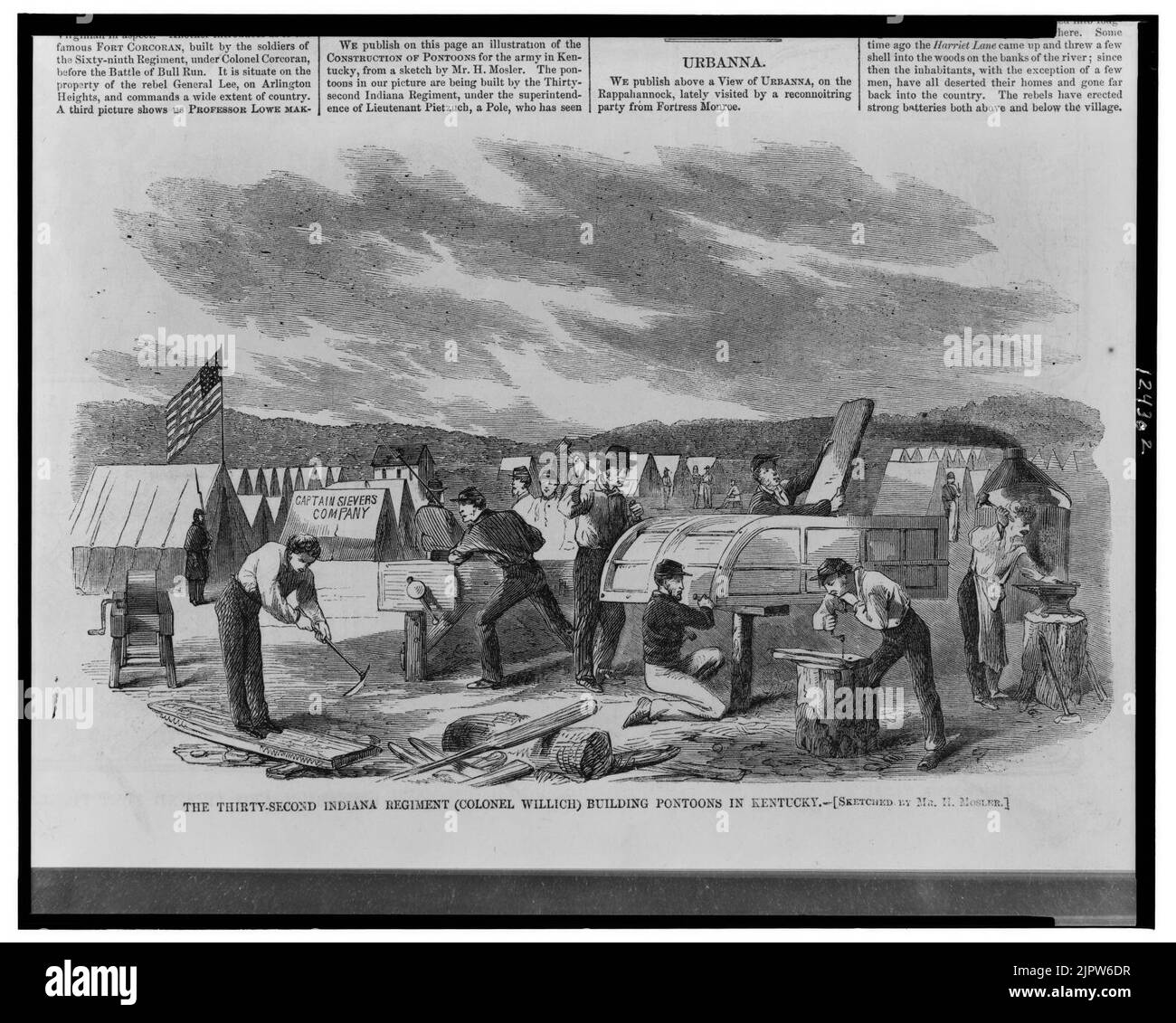 The Thirty-Second Indiana Regiment (Colonel Willich) building pontoons ...