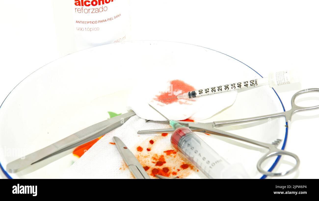Surgical medical material on white background Stock Photo - Alamy