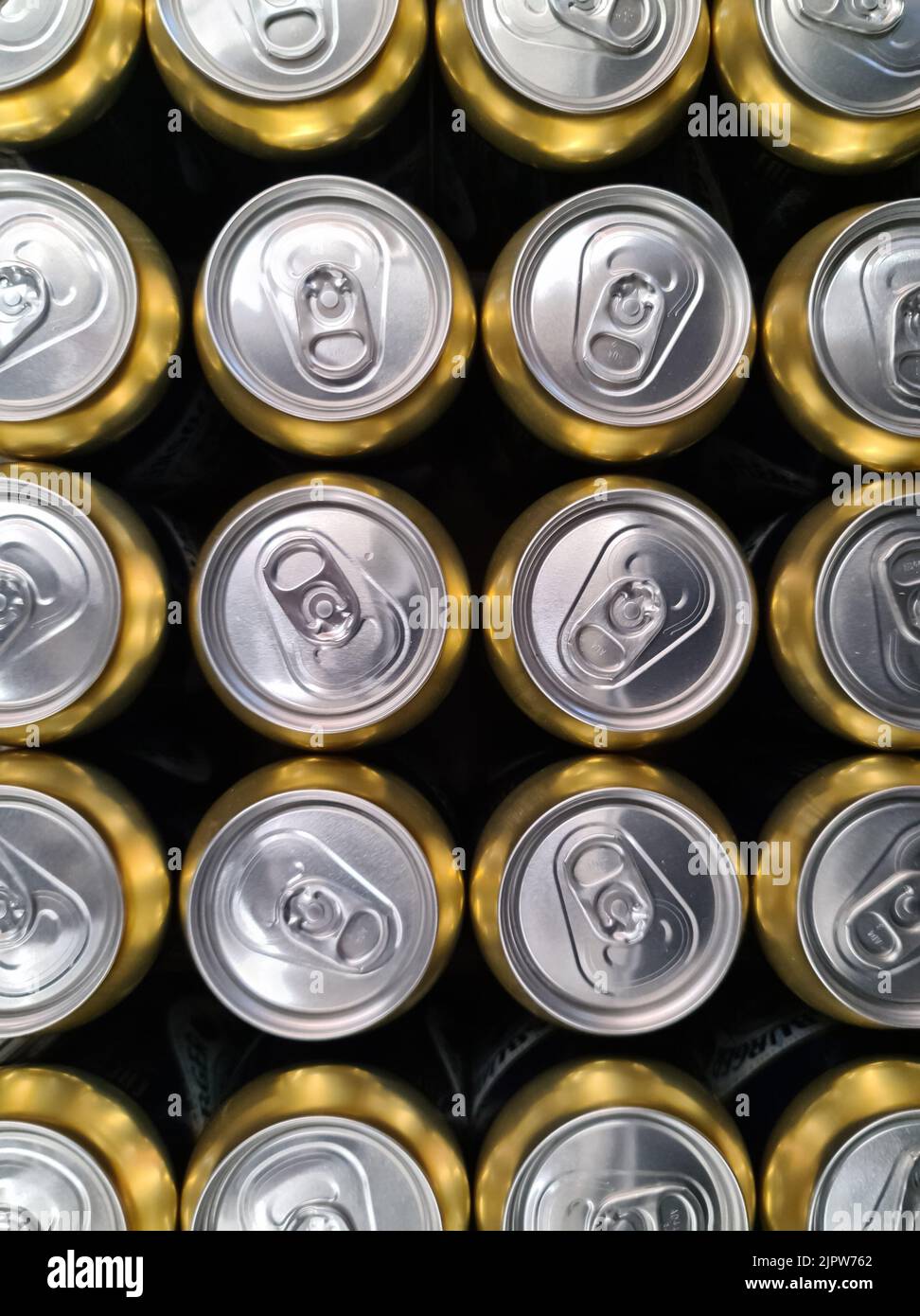 A vertical shot of the top view of a pallet of Flensburger Pilsener ...