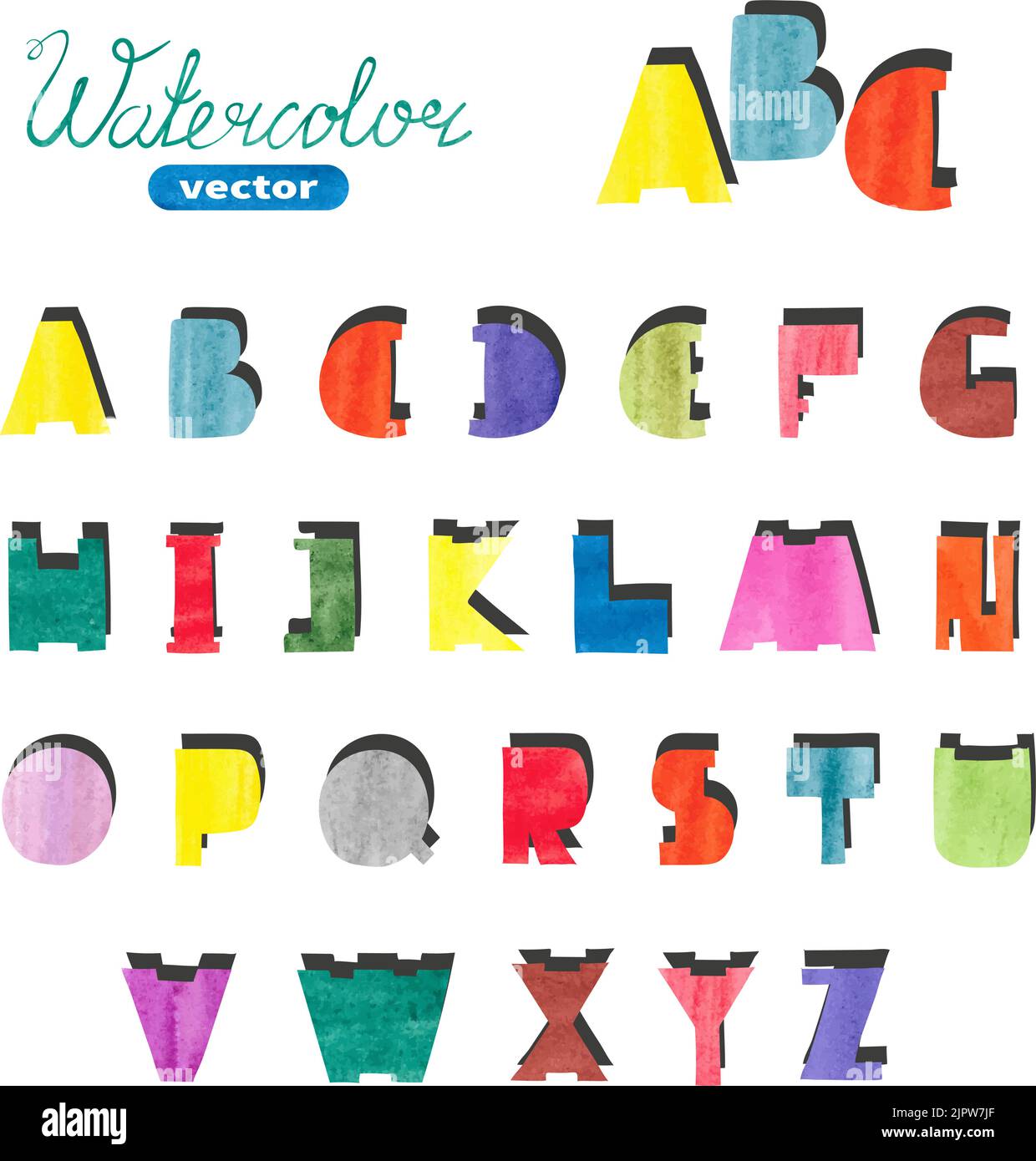 Watercolor cute alphabet. Colorful hand drawn letters for your design ...