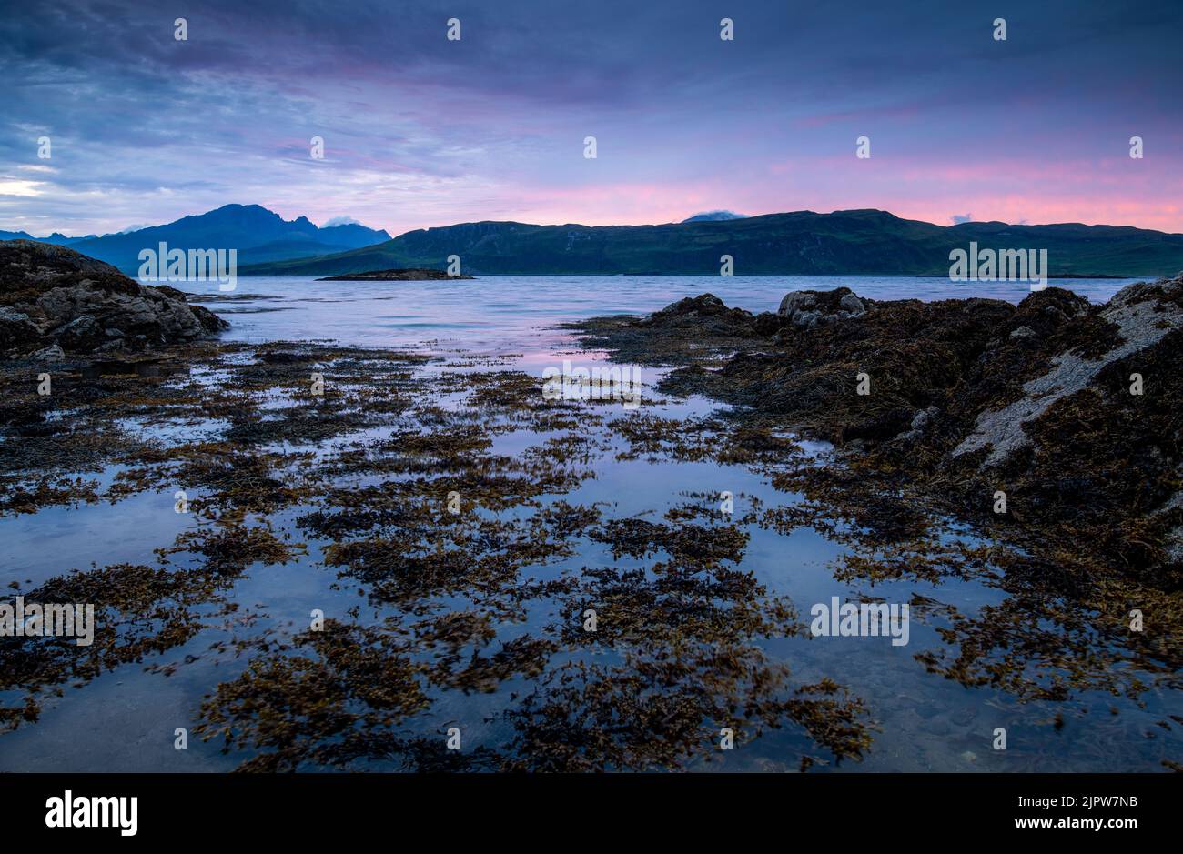 The Cuillin mountains viewed from Ord beach on the Isle of Skye ...