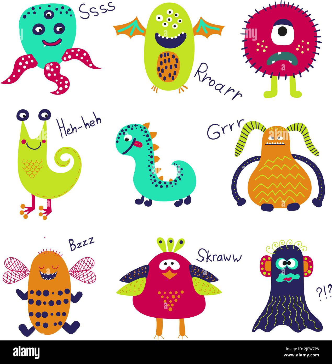 Cute monsters set. Collection of cartoon monster characters isolated on ...