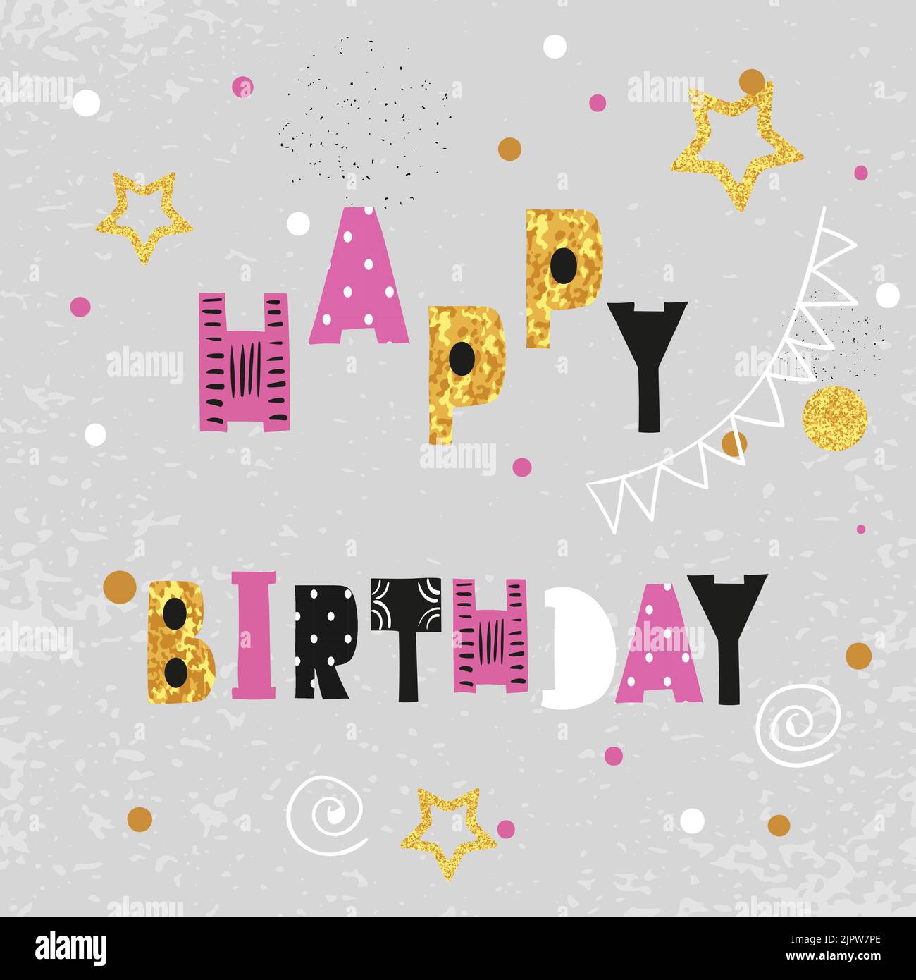 Birthday card design with sparkling dots and stars. Happy Birthday ...