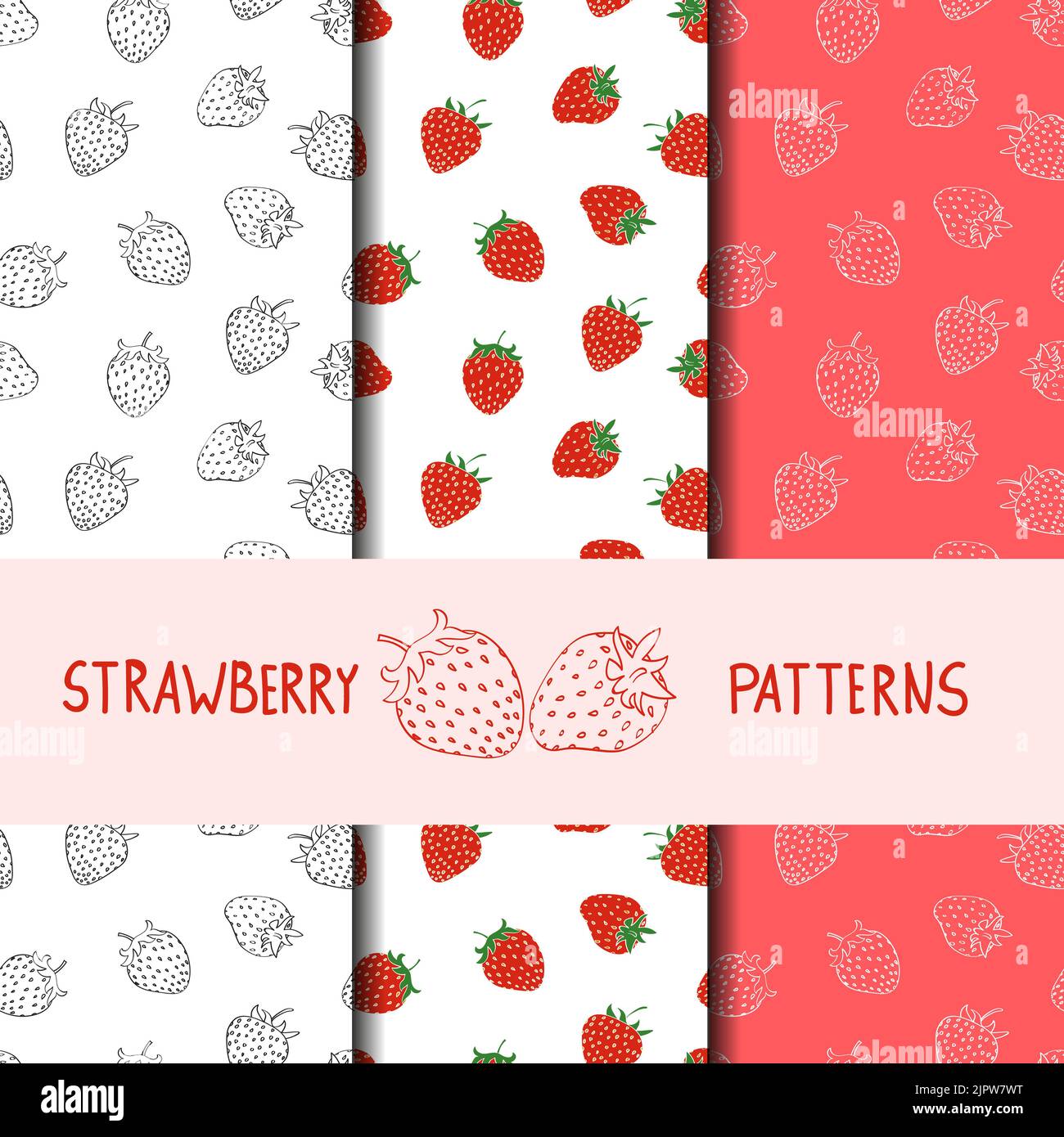 Strawberry seamless patterns. Set of vector backgrounds. Collection of ...