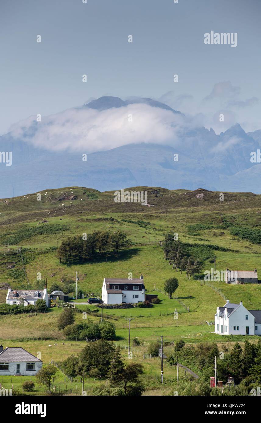 View of the Cuillin mountains from the village of Tarskavaig on the ...