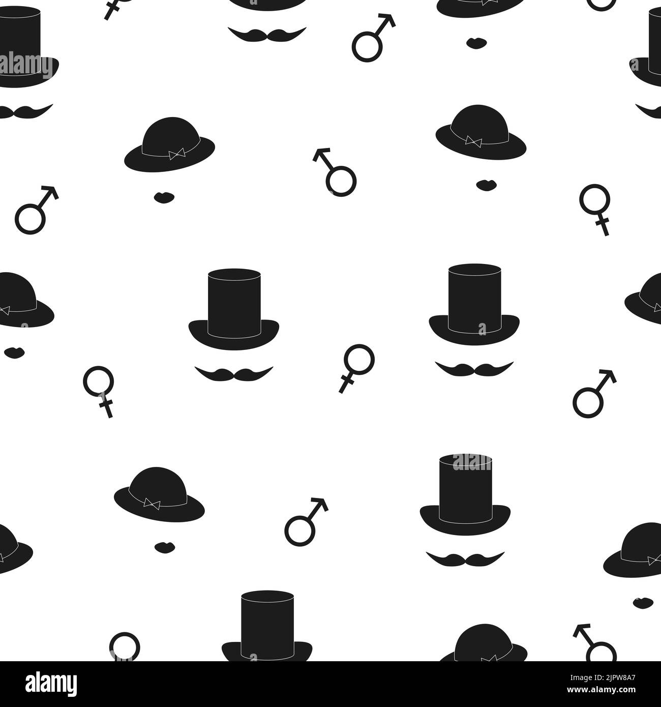 Symbolic man and woman seamless pattern. Black and white vector ...