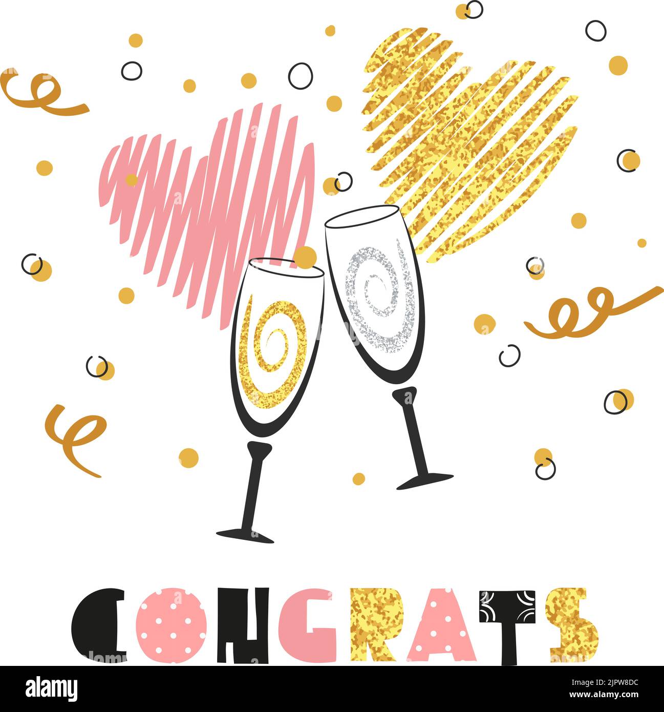 Celebration background with two champagne glasses. Glittering card ...