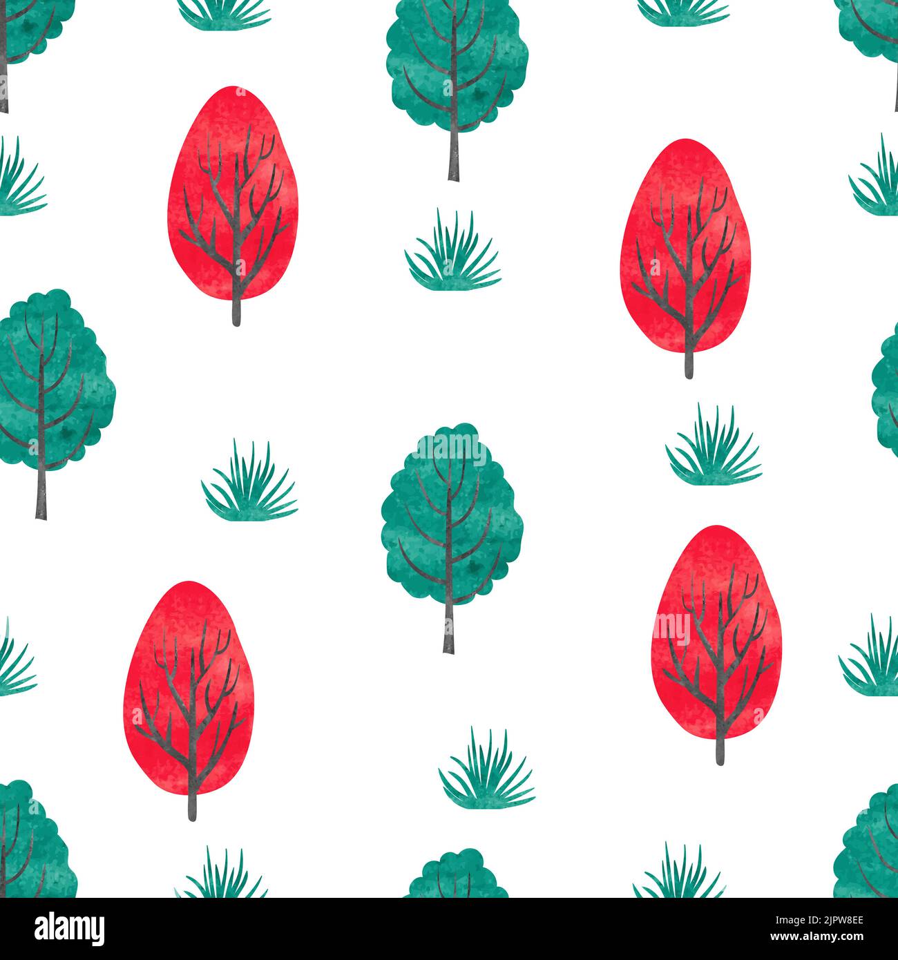 Watercolor trees seamless pattern. Cartoon abstract forest. Vector ...