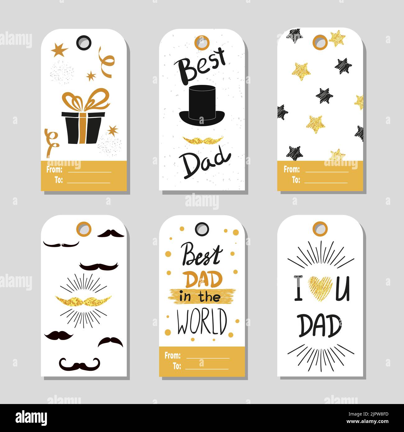 Fathers day set in gold and black. Collection of gift tags. Fathers day ...