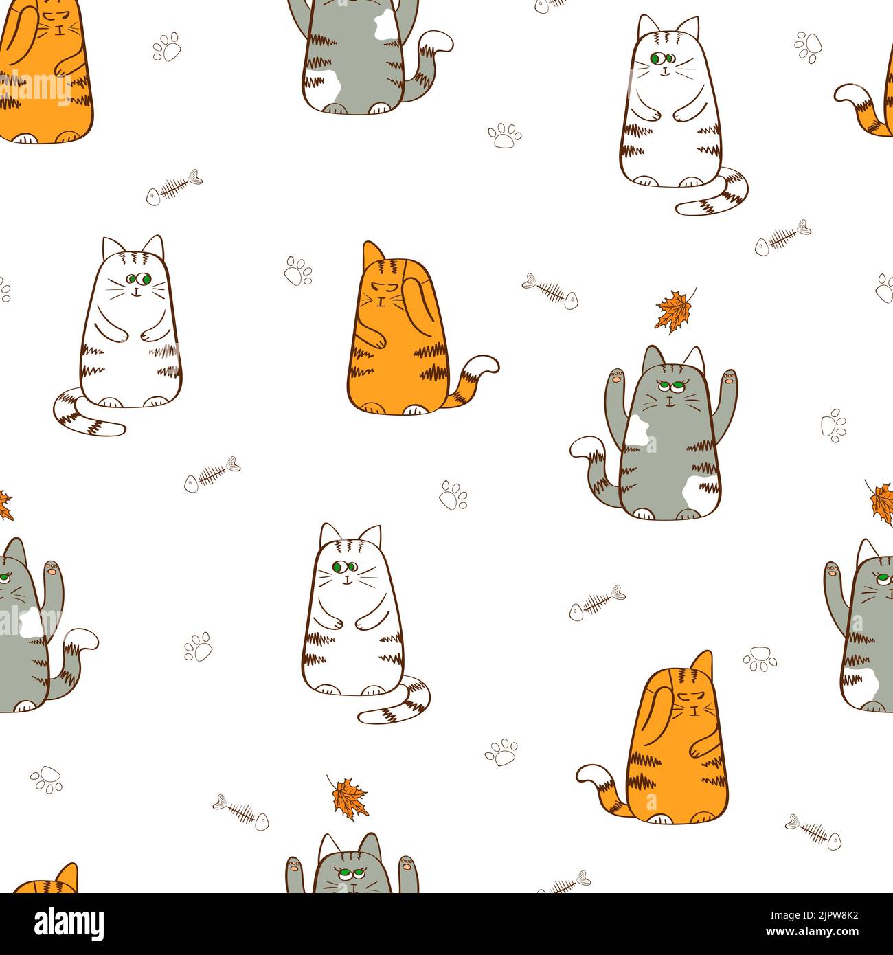Cute cats seamless pattern. Hand drawn kittens. Vector background with ...