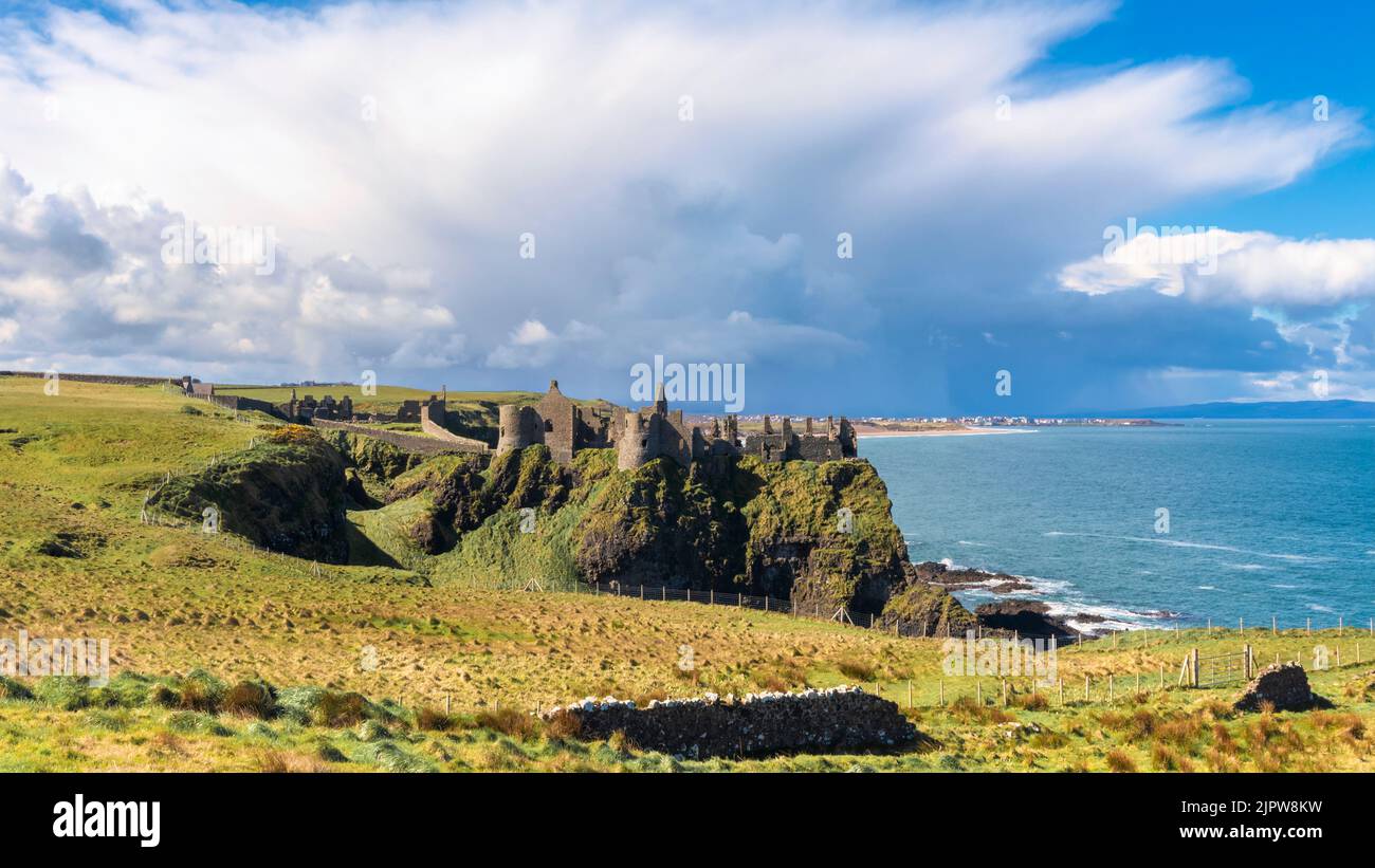 Dunluce castle is located outside the town of Portrush on the Causeway ...