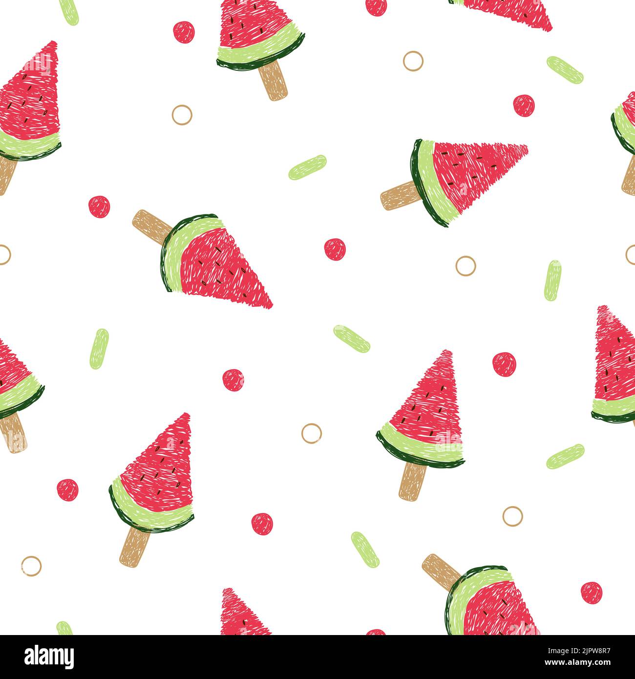 Watermelon ice cream on stick seamless pattern, Vector background with ...