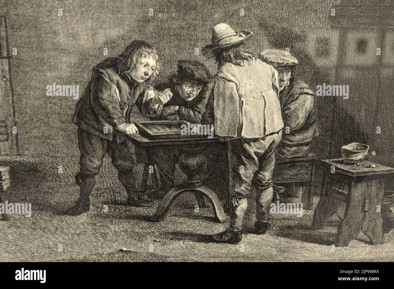 The tric-trac game (detail), by Jacques Philippe Lebas after David ...