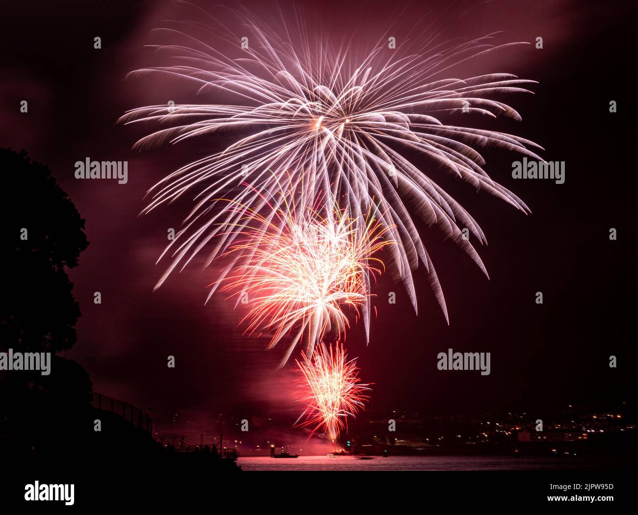 Firework explosions over the harbour from Devil's Point as part of 2022 ...