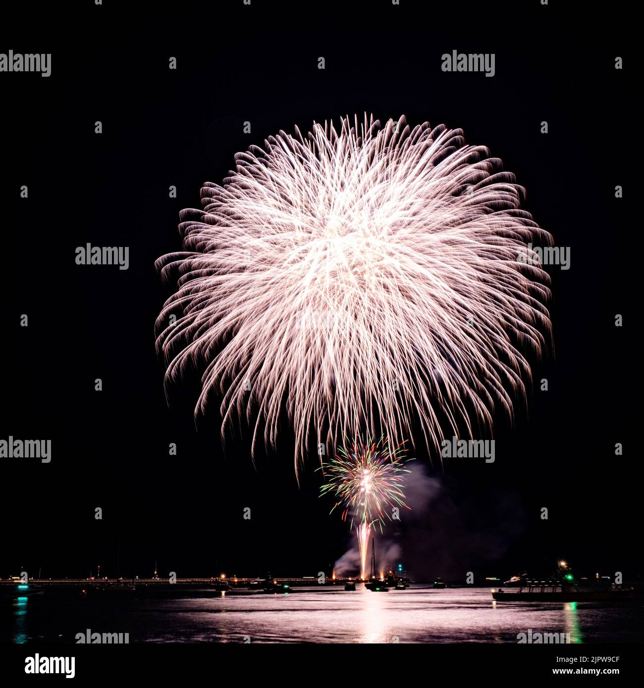 Firework explosions over the harbour from The Queen Annes Battery as ...