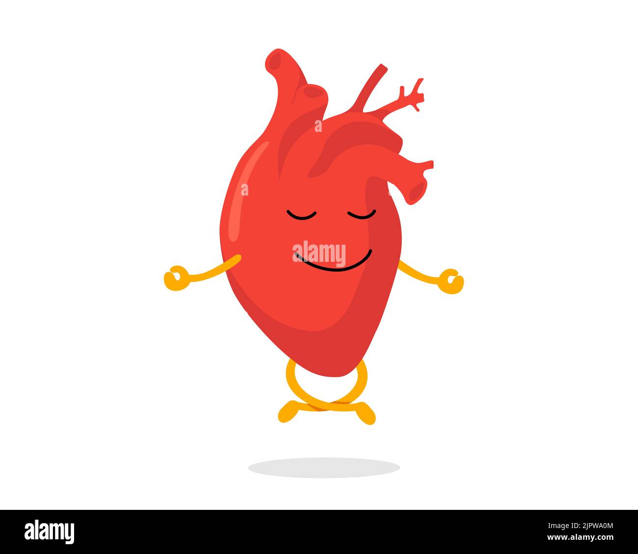 Cute cartoon healthy human heart character relaxation meditate. Funny ...