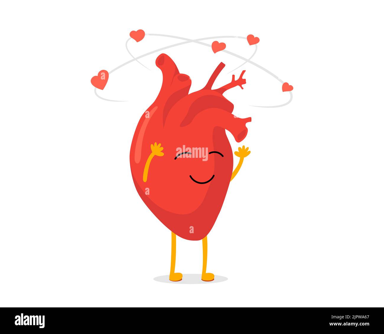 Cute cartoon enamored human heart character emotion. Happiness dizzy ...