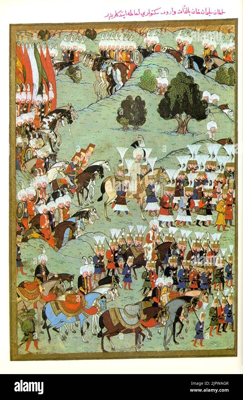 The Turkish army, headed by Suleiman I, before Szigetvár Stock Photo ...