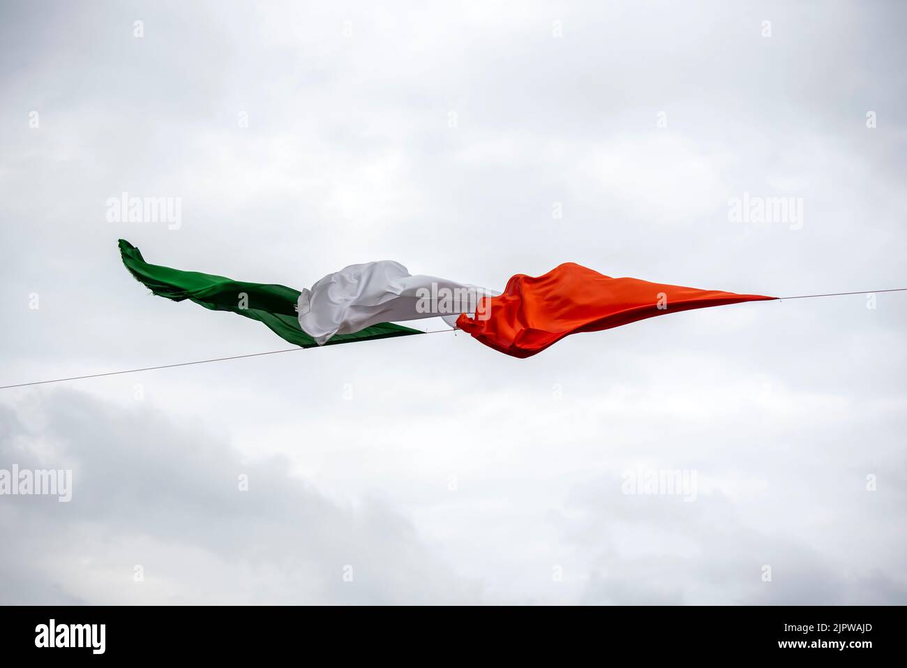 Indian Tricolor cloth are flying in blue sky Stock Photo - Alamy