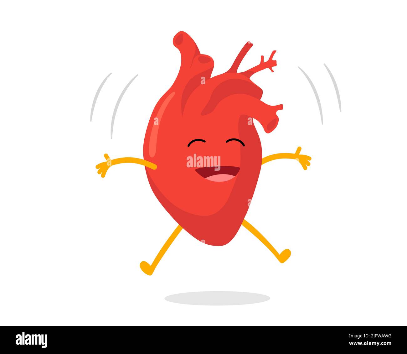 Cute cartoon happy healthy human heart character jumped up. Express ...