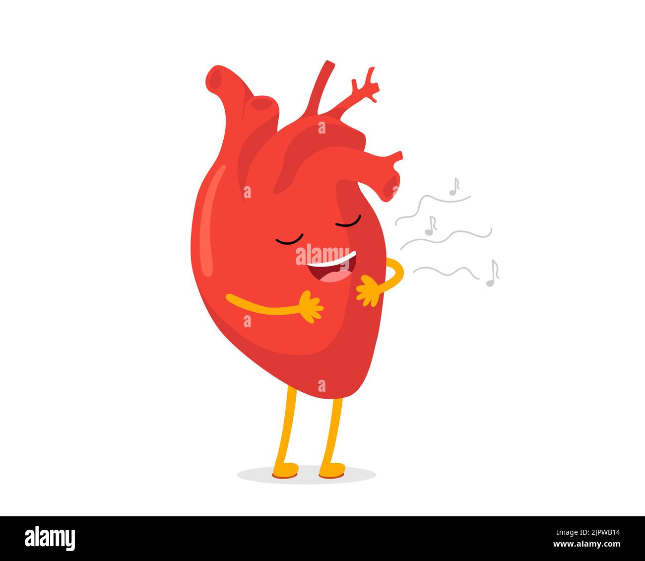 Cute cartoon happy healthy human heart character good mood. Vector ...