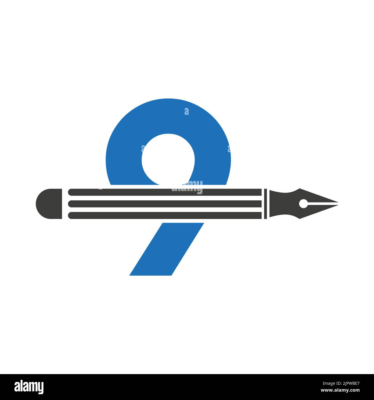 Letter 9 with Pencil Logo Design Concept for Art Designer Logotype ...