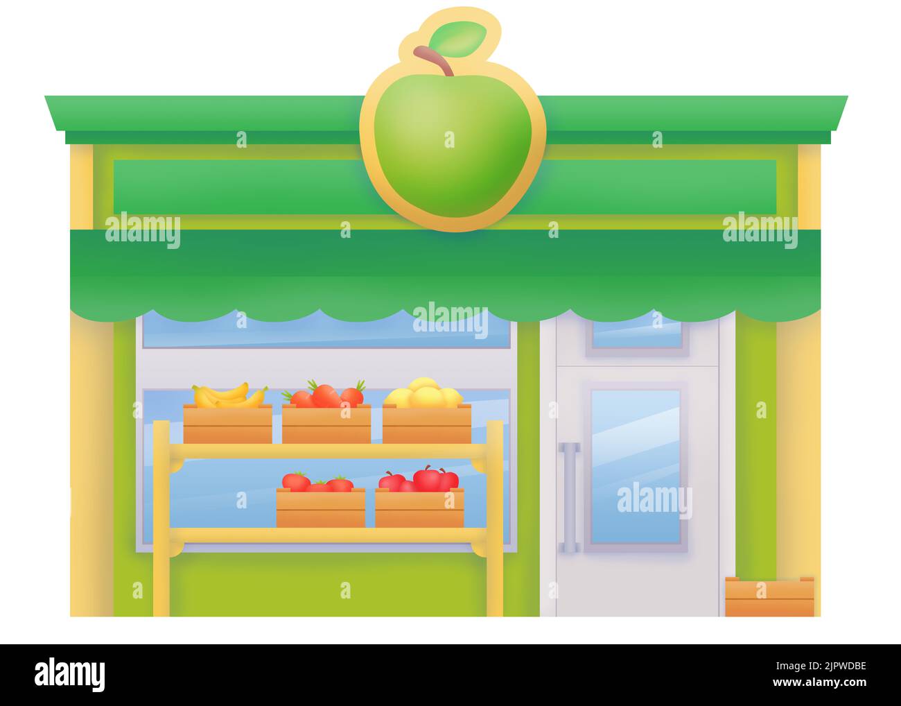 Fruits and vegetables store building isolated on white background ...