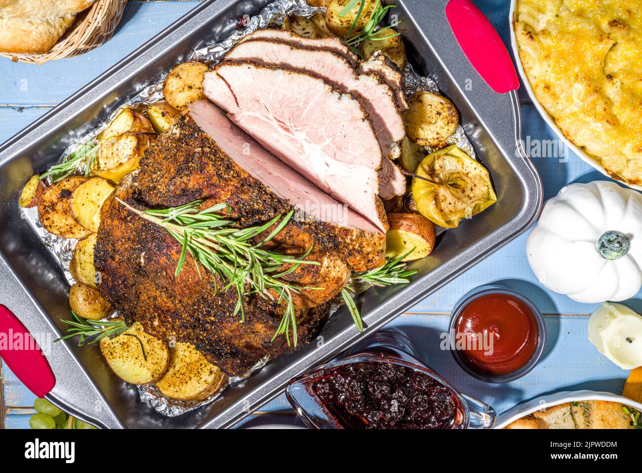 Thanksgiving dinner table with new traditional thanksgiving food ...