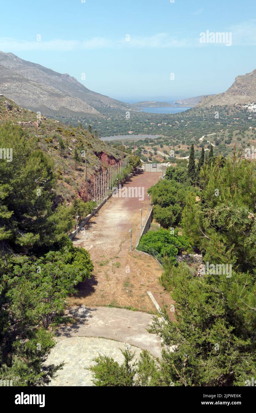 View from dwarf elephant excavation cave site across to Megalo Chorio ...