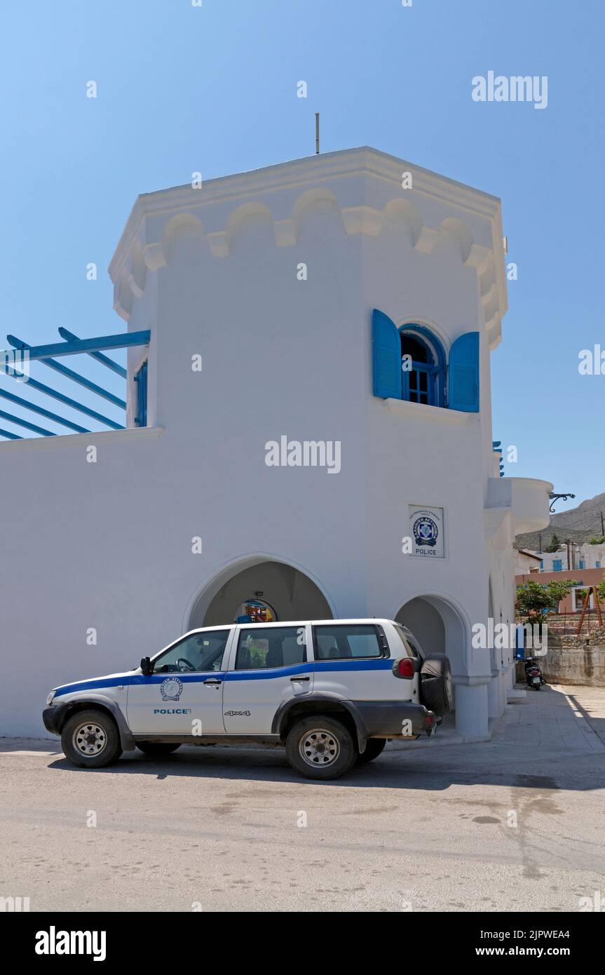 The Italianate police station at Livadia, Tilos. With police car ...