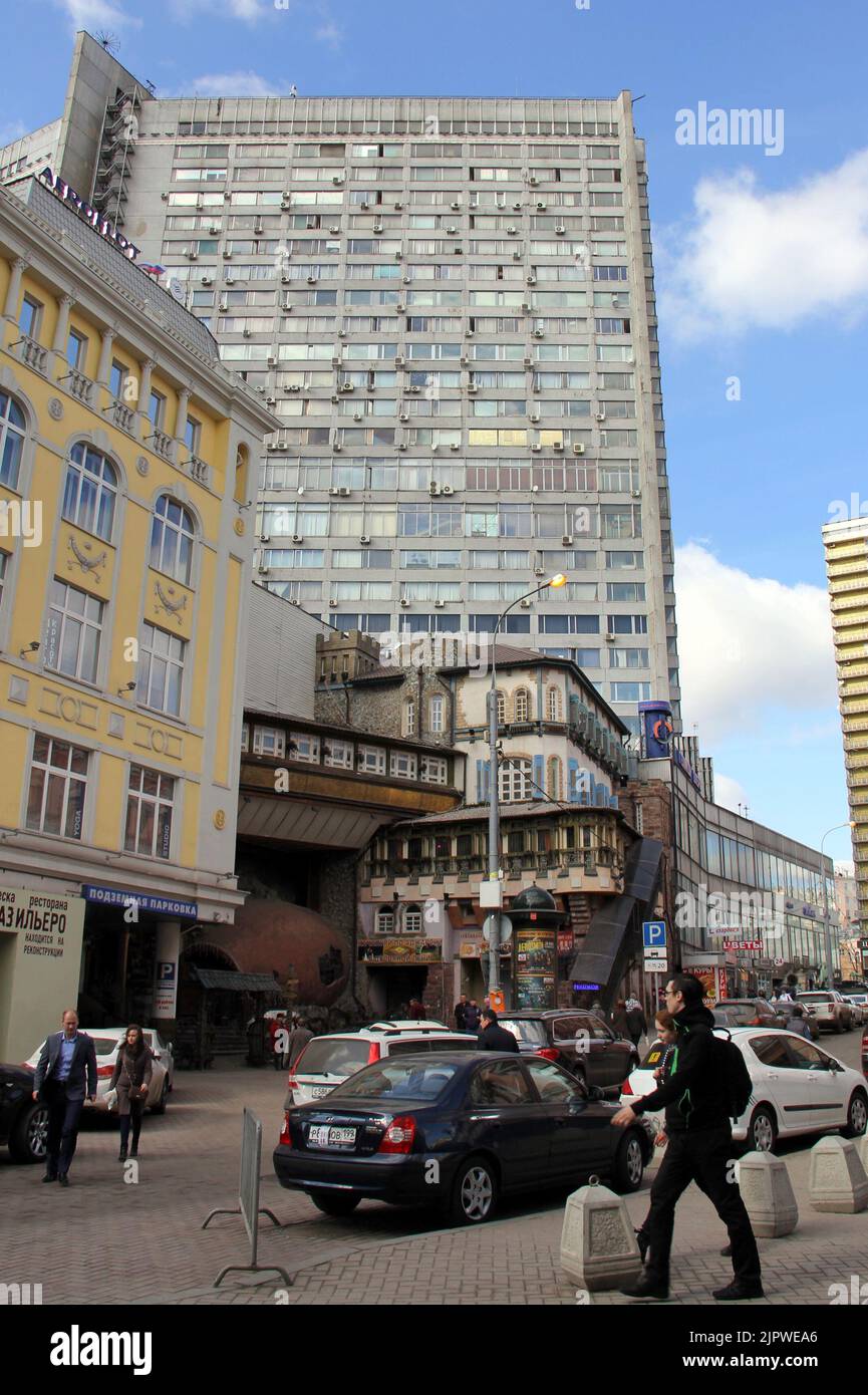 Scene at Arbat Street at the crossing with Arbatsiy Lane in the city ...