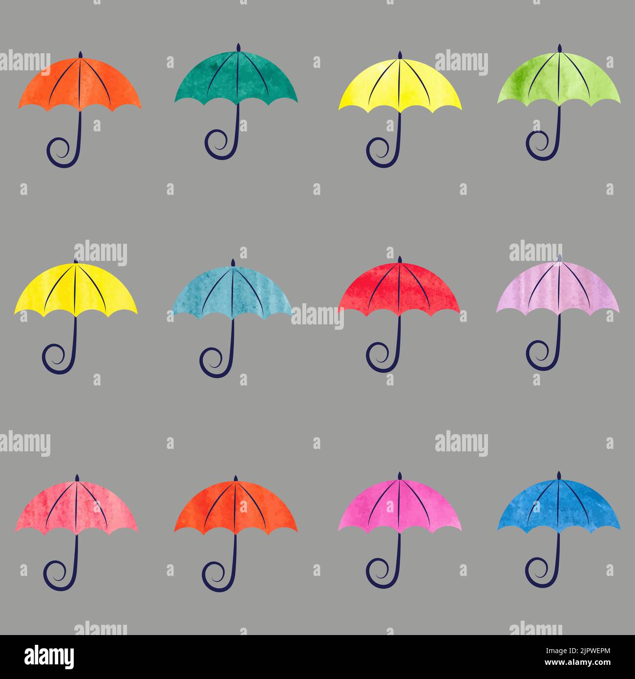 Set of cute watercolor umbrellas. Vector illustration Stock Vector Image & Art - Alamy
