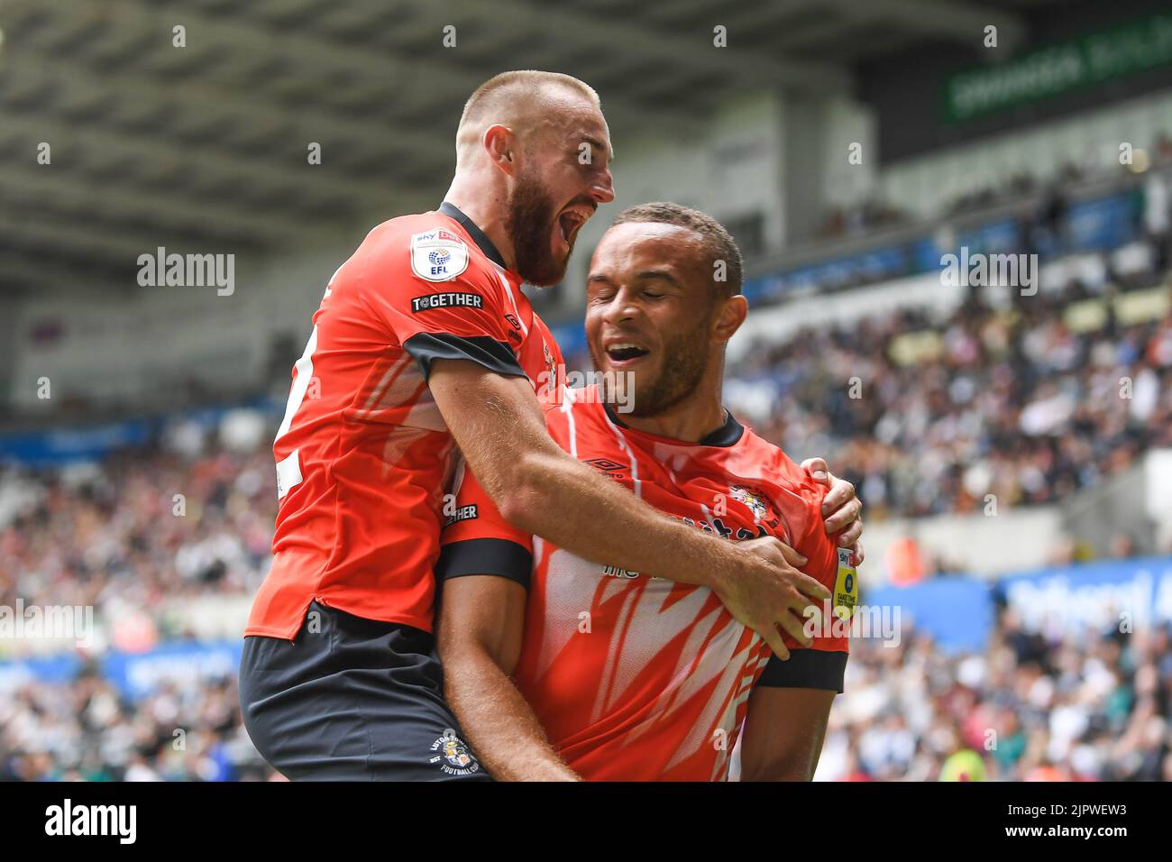 Carlton Morris #9 of Luton Town scores to make it 0-2 and celebrates ...