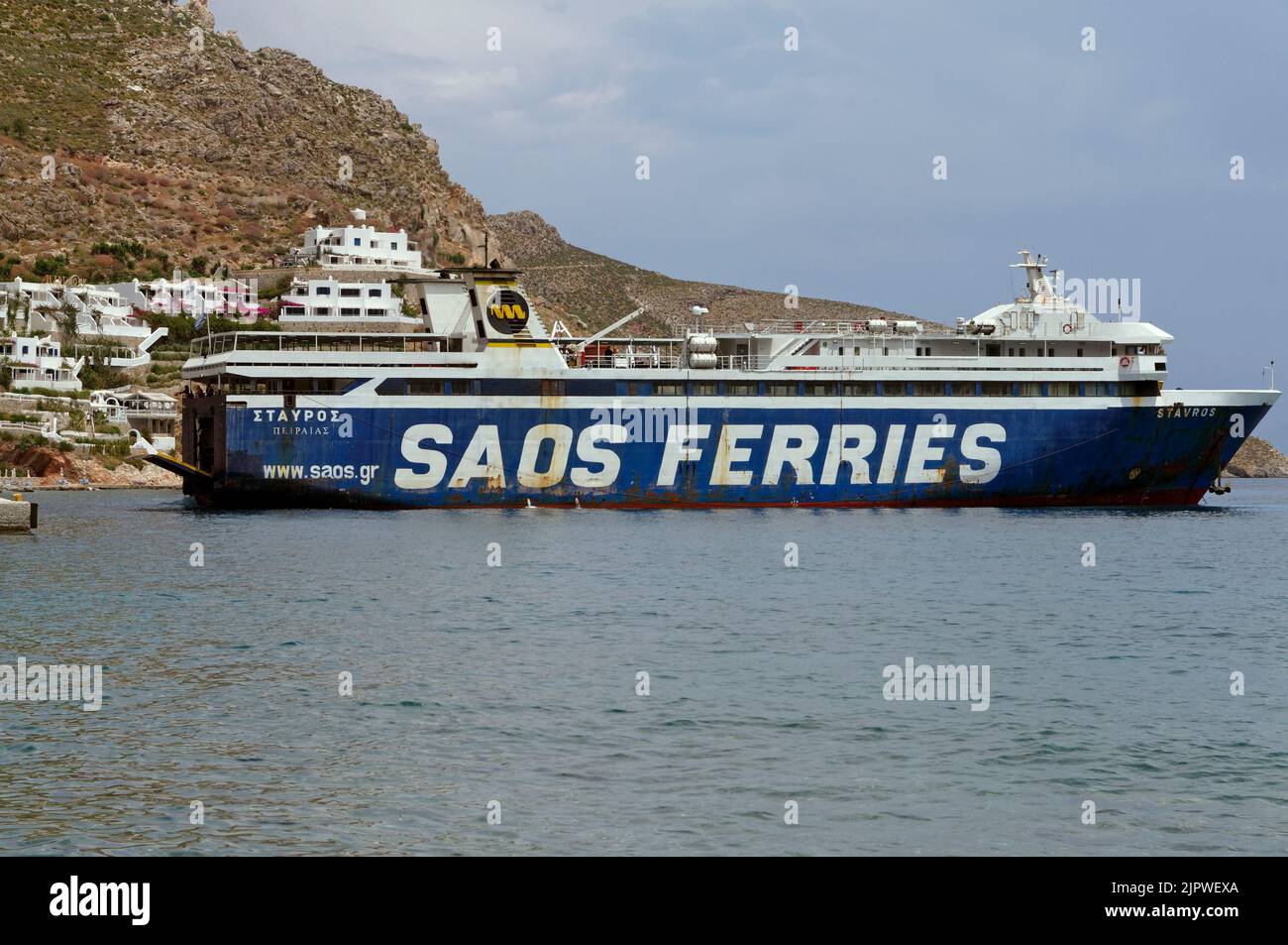 Greek roll on roll off (ro-ro) ferry the Stavros turning into Tilos ...