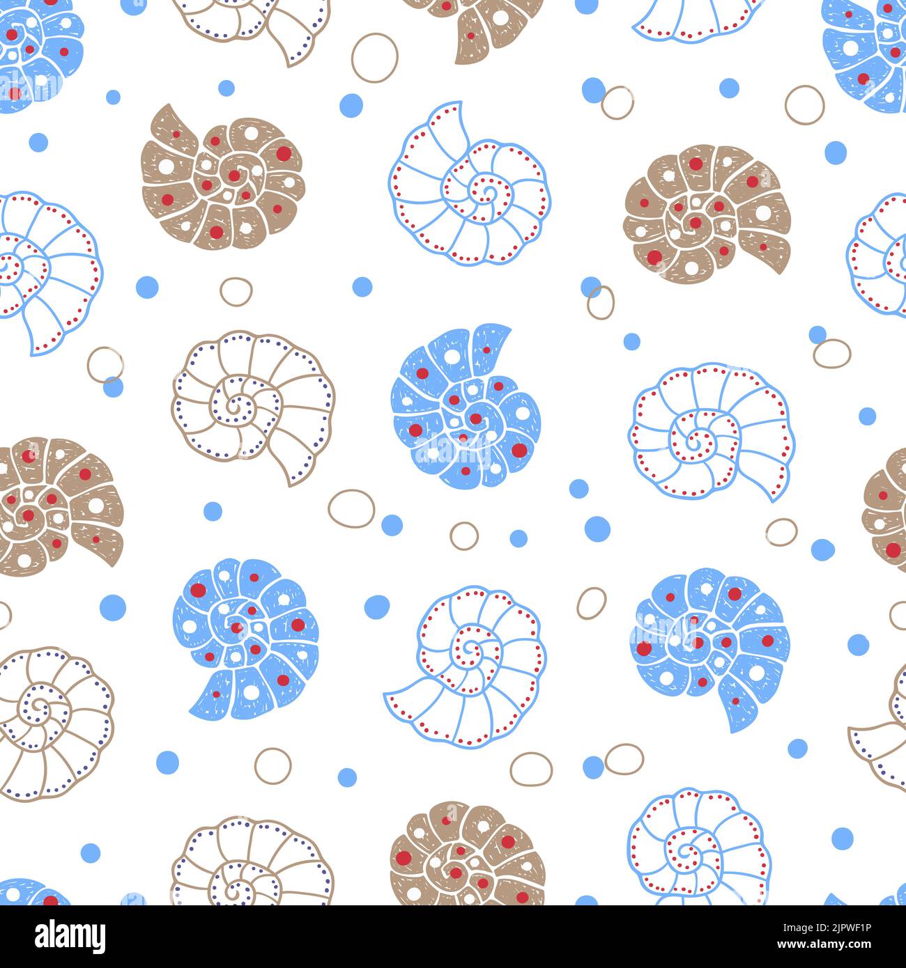 Shell seamless pattern. Vector background with cute doodle shells ...