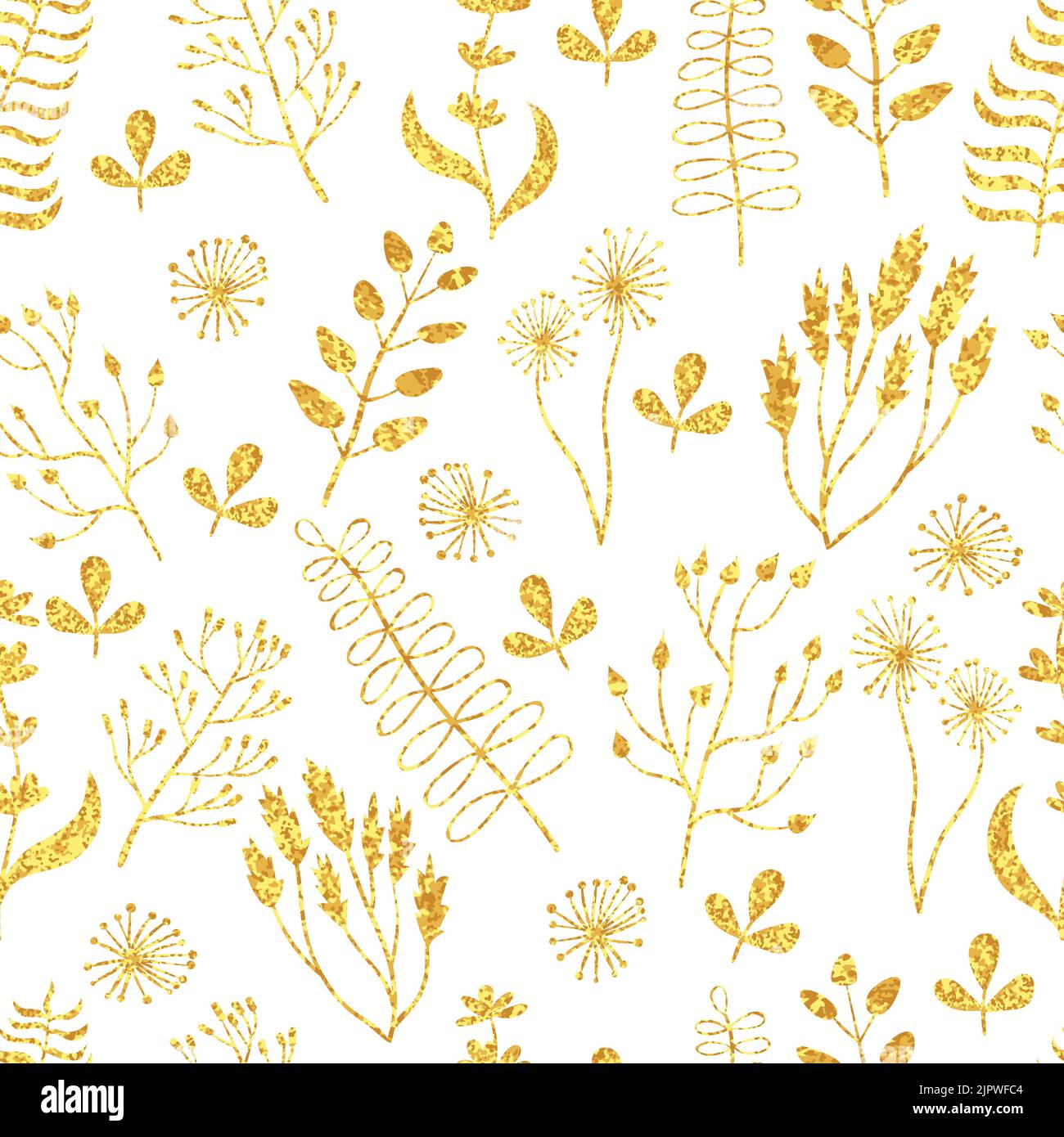 Vector golden seamless pattern. Floral texture with hand drawn flowers ...