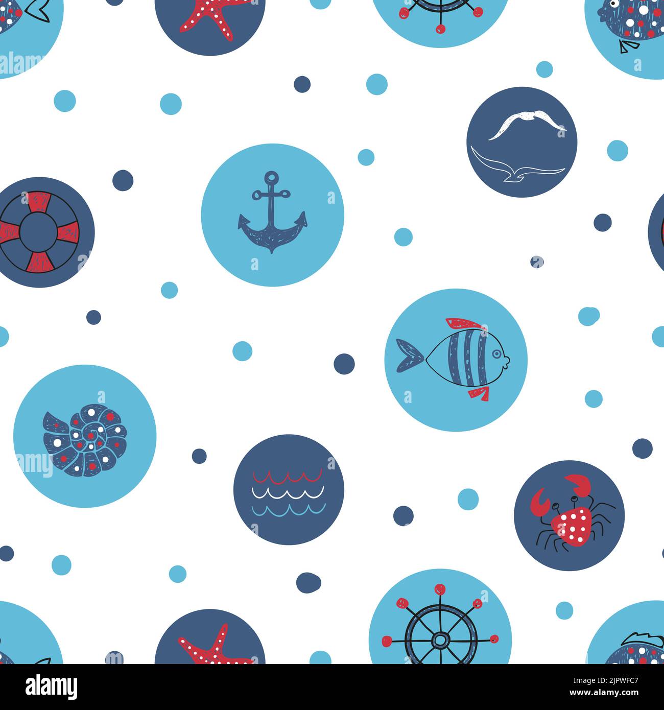 Blue circles vector background. Sea seamless pattern. Marine theme ...