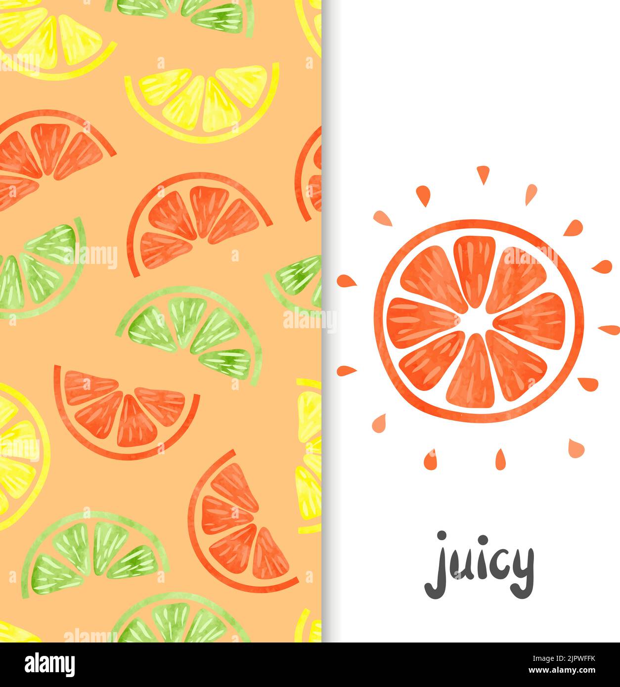 Watercolor citrus seamless pattern. Orange fruit slice isolated on ...