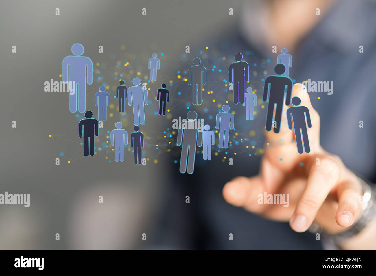 A male pointing at network icons - communication concept Stock Photo ...