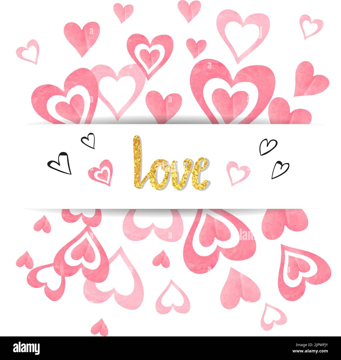 Love background with pink watercolor hearts. Romantic card template ...