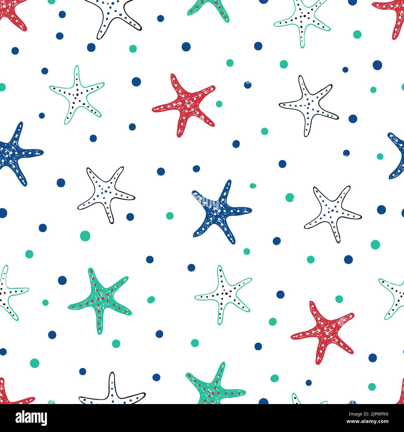 Starfish seamless pattern. Vector background with starfish in blue, red ...