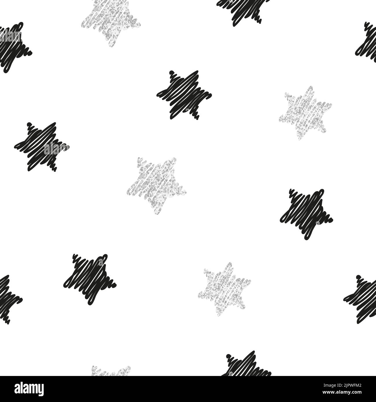 Seamless pattern with black and silver stars. Hand drawn stars isolated ...