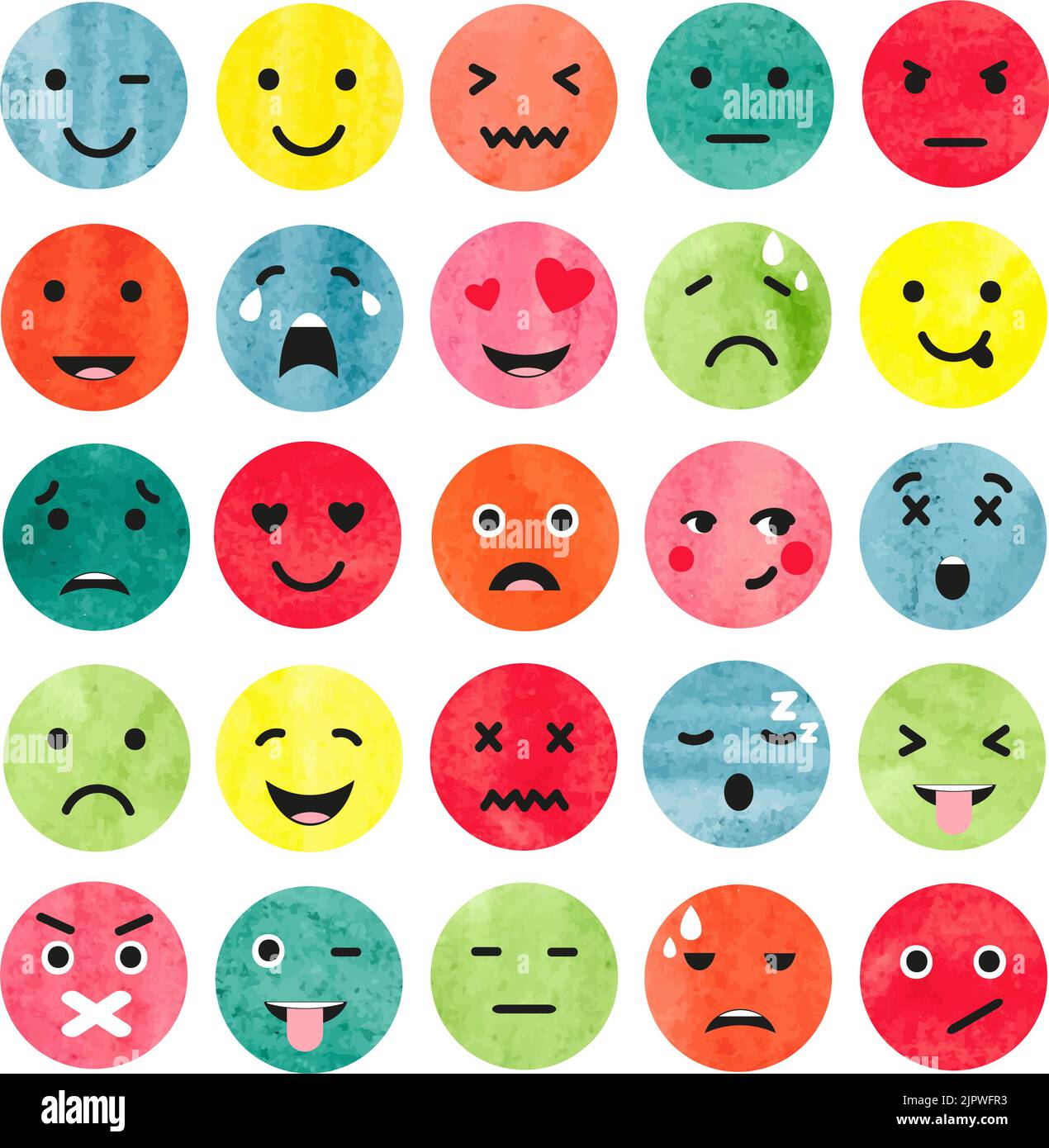 Set of colorful watercolor emoticons. Collection of face emotions ... Set of colorful watercolor emoticons. Collection of face emotions ...