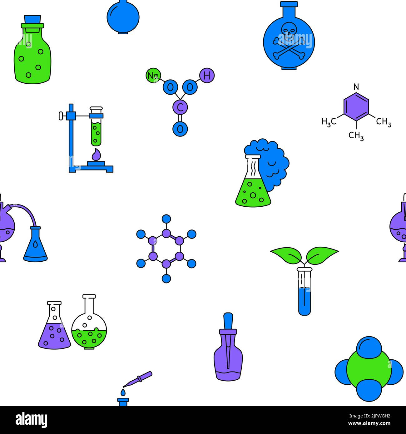 Chemistry science seamless pattern in colored line style. Background ...